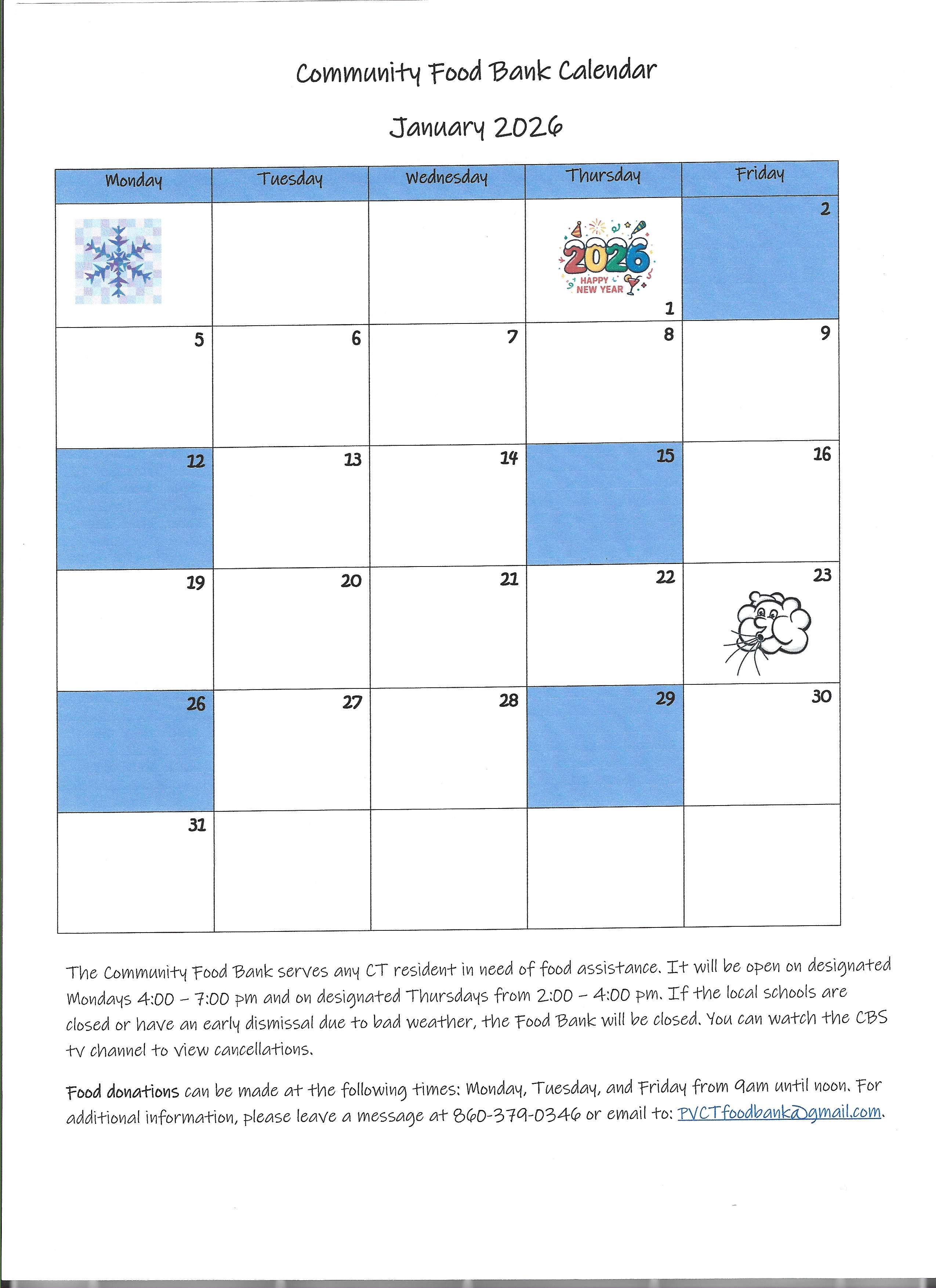 January 2026 Community Food Bank Calendar – Pleasant Valley-Winsted ...